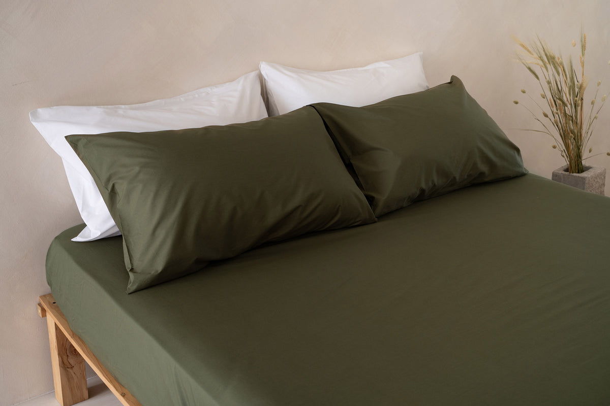 Crisp Olive Fitted Sheet | Organic Cotton Bedsheets | SOJAO